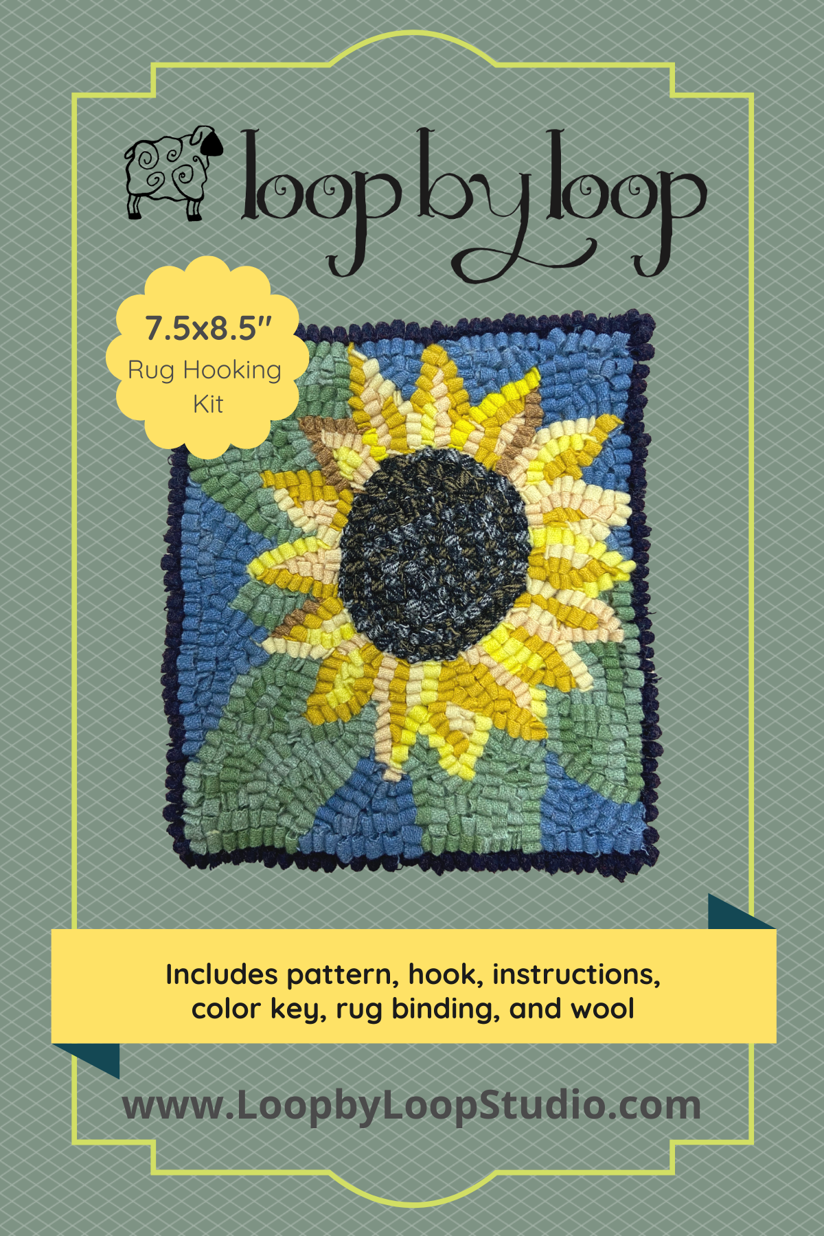 Sunflower Rug Hooking Kit: Beginner DIY Wool Craft (7.5x8.5 inch)